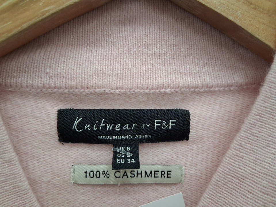 F&F LIGHT PINK 100% PURE CASHMERE LONG SLEEVE LADIES JUMPER, SIZE UK 6 ...