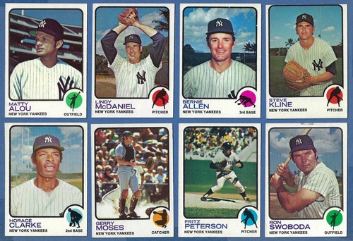8 DIFFERENT VINTAGE 1973 TOPPS NEW YORK YANKEES BASEBALL CARDS NM-MINT ...