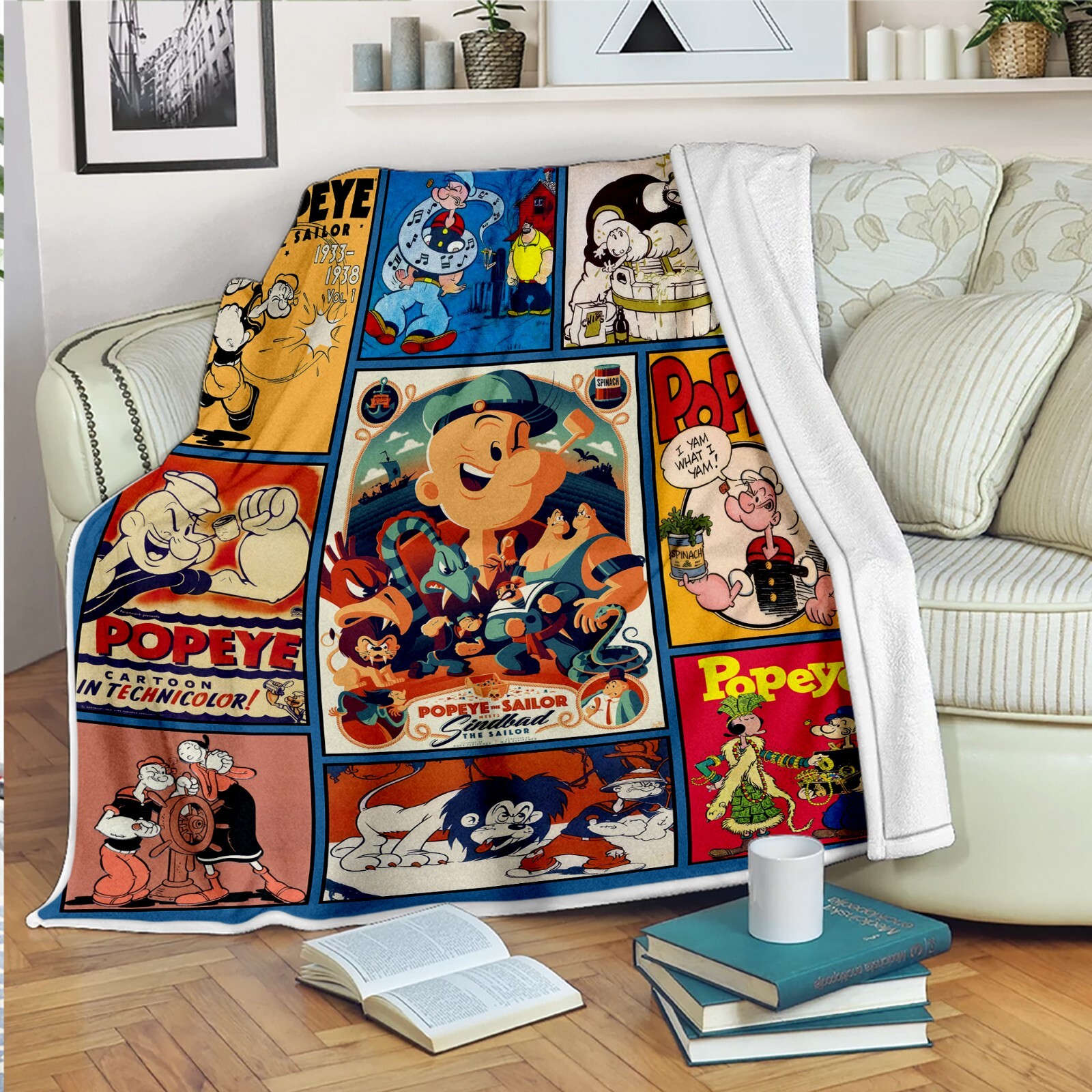 Popeye Blanket, Popeye the Sailor Cartoon Fleece, Sherpa Blanket Soft and Cozy | eBay