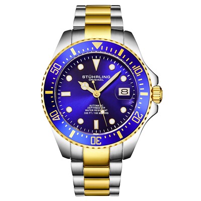 Stuhrling 4048 5 Automatic Depthmaster Diver Date Two Tone Blue Dial ...