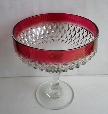 Vintage Indiana Glass Diamond Point Ruby Red Flashed Compote Dish | eBay