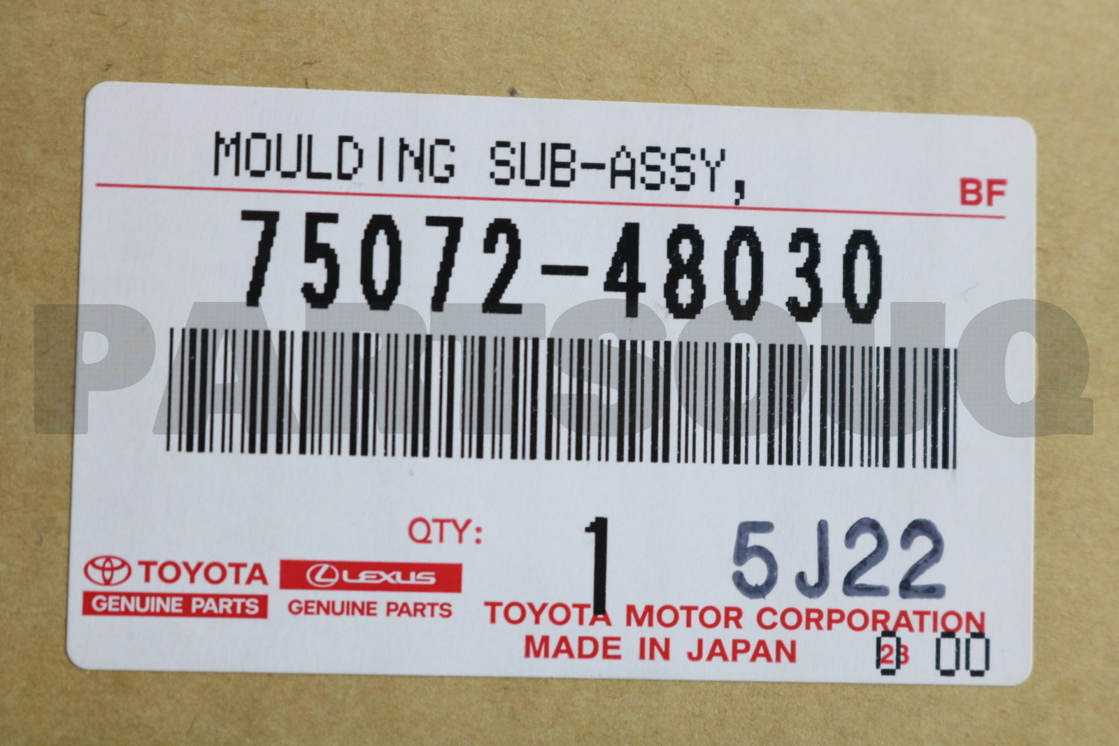 7507248030 Genuine Toyota MOULDING SUB-ASSY, FRONT DOOR, OUTSIDE LH ...