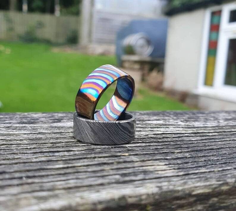 Handmade Titanium Mokuti Timascus Ring, Men's Women's Wedding band Ring ...
