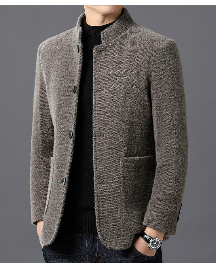 Winter Woolen Stand Collar Coat Men's Casual Wool Cotton Coat Jacket ...
