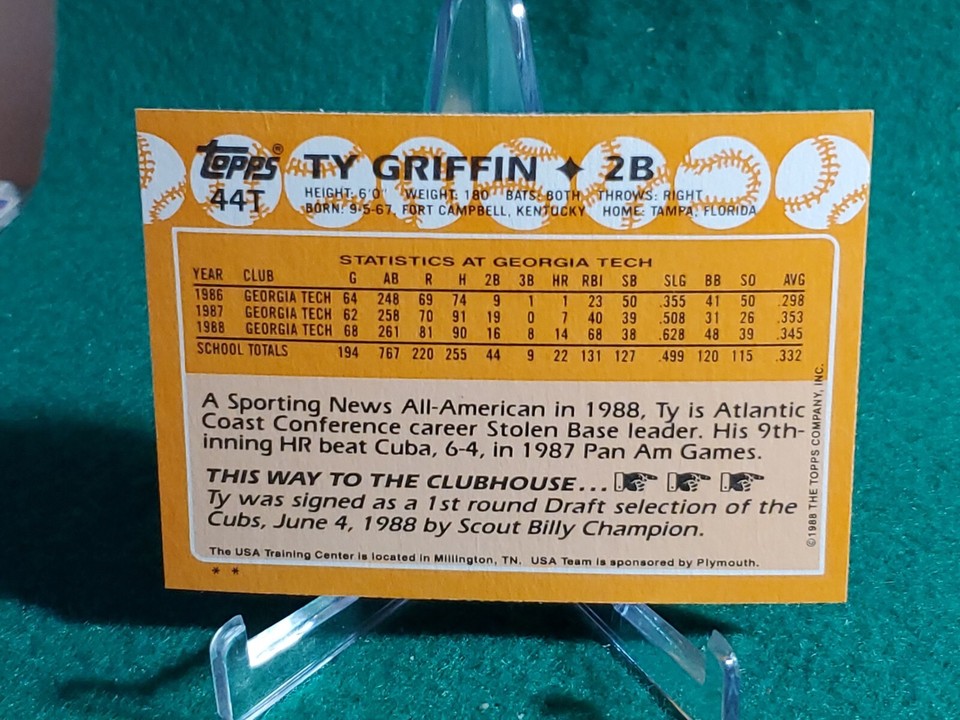 1988 Topps Traded #44T Ty Griffin USA Chicago Cubs XRC Rookie RC ...