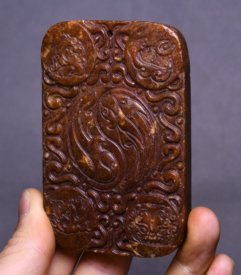 9CM Old Dynasty Jade Dragon Tortoise Beast Phoenix Bird Tiger Yubi Yu ...