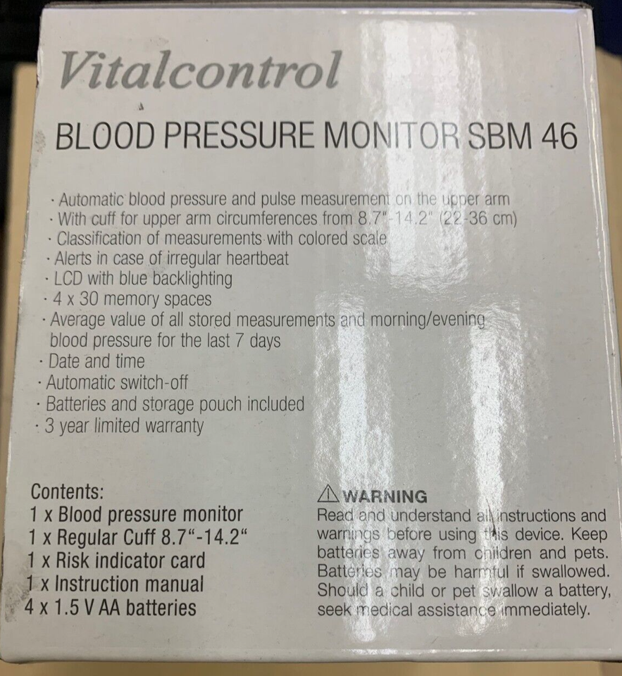 Vital Control SBM46 Blood Pressure Monitor Fully Automatic Blood ...