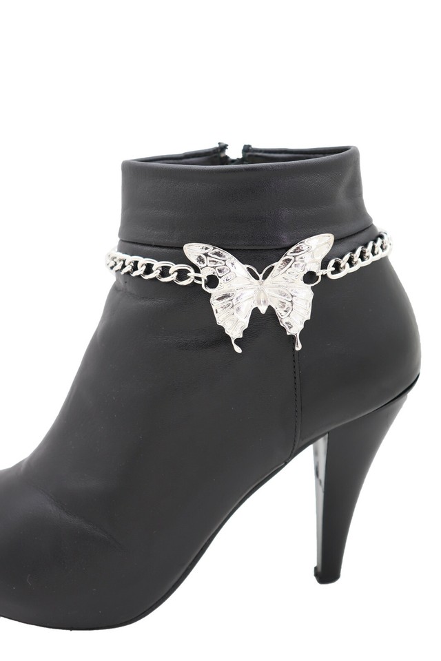 Women Silver Shiny Color Chain Boot Bracelet Anklet Shoe Butterfly ...