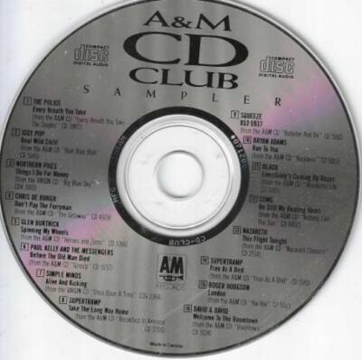 A&M CD Club Sampler MUSIC AUDIO CD rock PROMO The Police Iggy Pop ...
