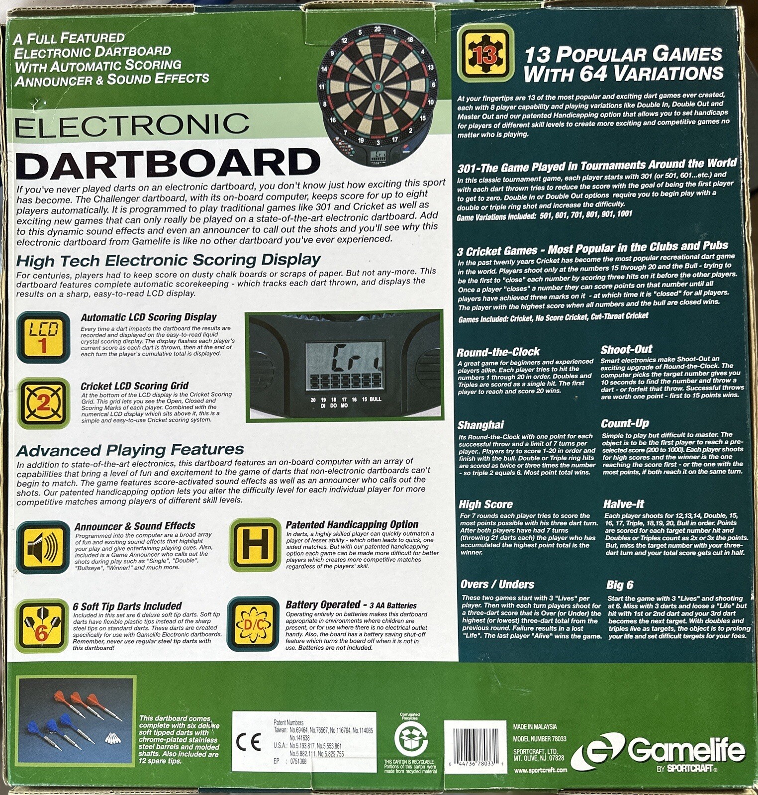 Sportcraft Gamelife Challenger Series Electronic Dartboard 8 Player 13 ...