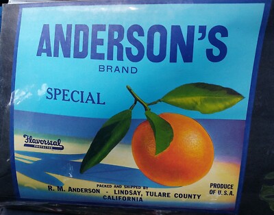 Original Vintage Orange Citrus Box Label 1940s Andersons Special ...