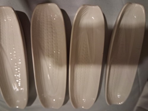 4 Corn on the Cob Serving Dishes vintage white ceramic ear plates | eBay