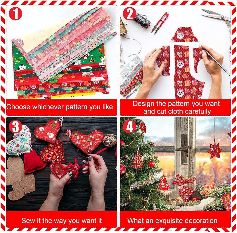 Breling 42 Pieces Christmas Fabric Bundles Sewing 10 x 10 Inch ...