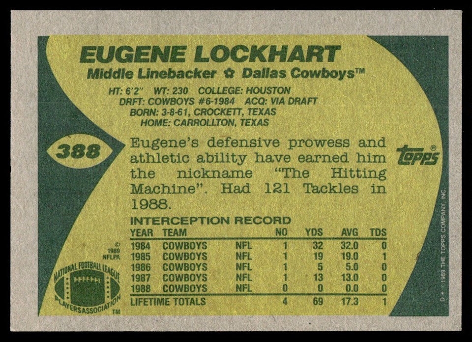 1989 Topps Eugene Lockhart Dallas Cowboys #388 | eBay