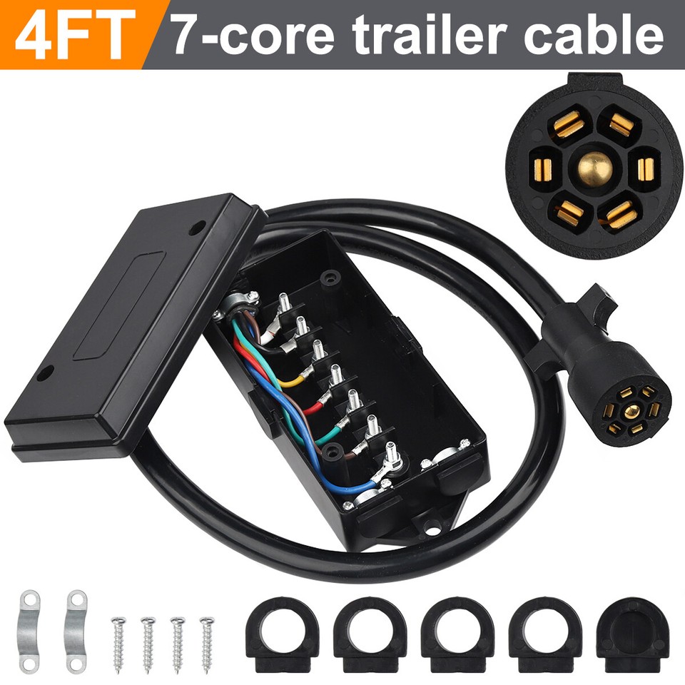 4ft 8ft Trailer Cord 7 Way Plug 7-Pole Inline Junction Box Wiring ...