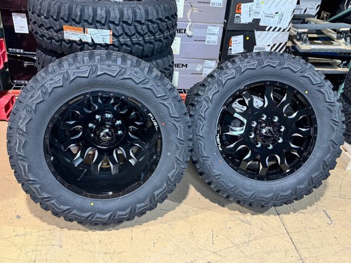 20" Fuel Blitz D673 Black Dually Wheels 35" MT Tires 8x200 Ford Super ...