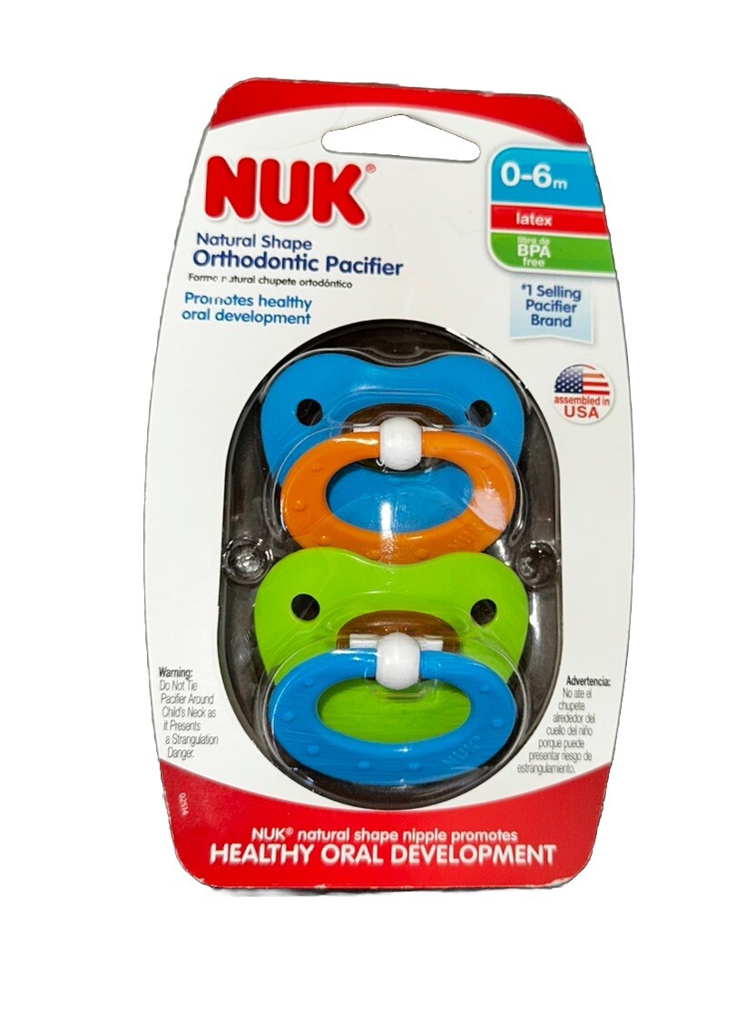 Nuk Orthodontic Pacifier 0-6 Months BPA Free Blue Green 2 Pacifiers ...