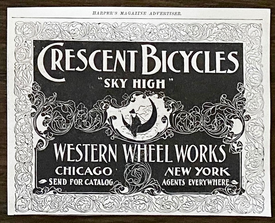 CRESCENT BICYCLES Western Wheel Works 1896 Art Nouveau SKY HIGH Ad ...