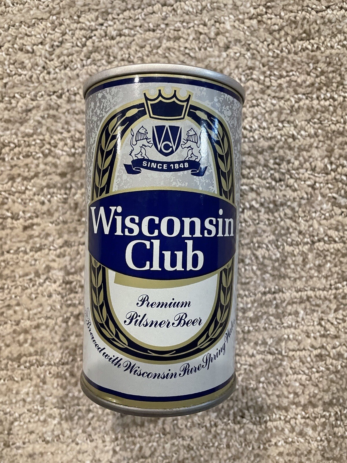 WISCONSIN CLUB STRAIGHT STEEL PULL TAB 12oz. BEER CAN JOS HUBER BREWING ...