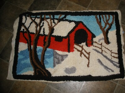 Beautiful Latch Hook Rug Covered Bridge Winter Scene (see description ...