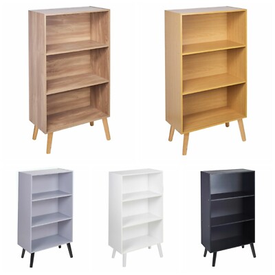 3 Tier Wide Bookshelf Deep Bookcase Wooden Storage Unit Display Rack ...