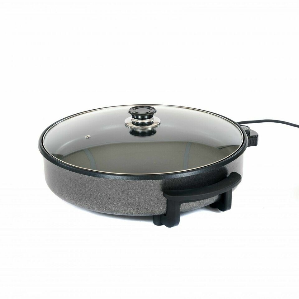Large Multi Cooker Paella Pizza Electric Frying Pan Glass Lid 1500W ...
