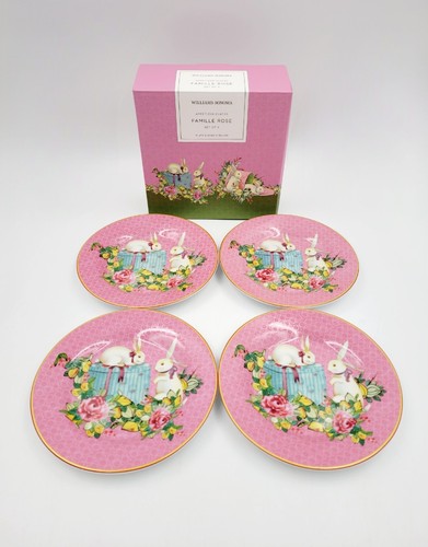 Williams Sonoma Famille Rose Appetizer Plates PINK Bunny 6.5" Set of 4 ...