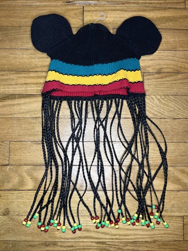 Disney World Mickey Mouse Ears Jamaican Rasta Braids Beads Beanie Hat ...