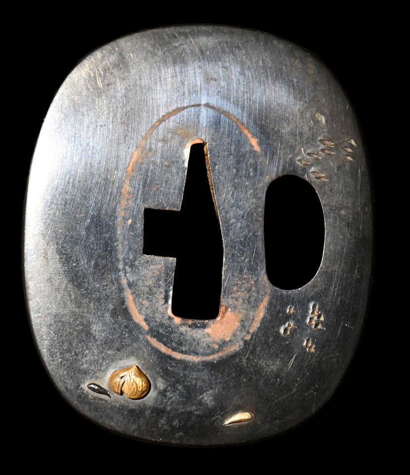 Tsuba Japanese antique metal work Shakudo Mumei New Year's pine ...
