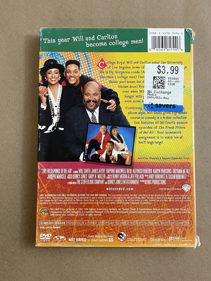 The Fresh Prince of Bel-Air - Season 4 - TV Series - Will Smith - 4 DVDS - D4 | eBay
