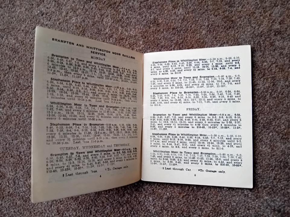 CHESTERFIELD CORPORATION PASSENGER SERVICES TIMETABLE 1936 VINTAGE BUS ...