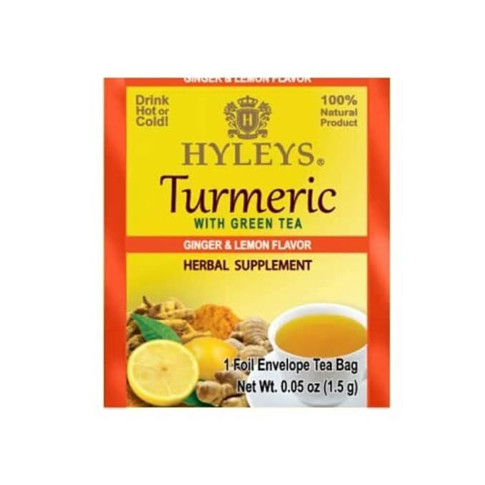Hyleys 100% Natural Turmeric Tea Green Tea w/ Ginger & Lemon Flavor, 25 ...