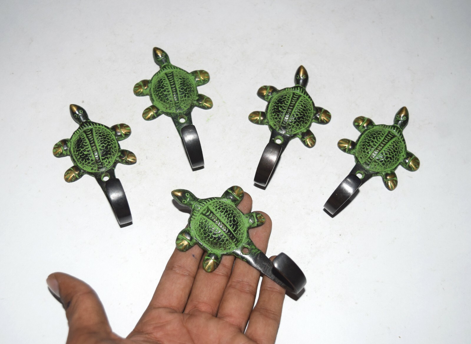 Set Of 05 Pieces Turtle Brass Hook Tortoise Style Decorative Wall Hooks ...