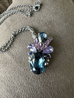 16” PINK & GREEN SORRELLI RHINESTONE PENDANT ON CHAIN NECKLACE -COSTUME ...