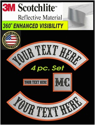 13" REFLECTIVE 4 PC SET CUSTOM EMBROIDERED MC ROCKER PATCH 3M ...