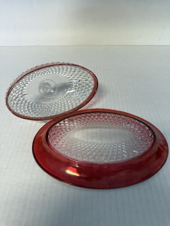 Vintage Indiana Glass Ruby Flash Diamond Point Oval Covered Butter Dish ...