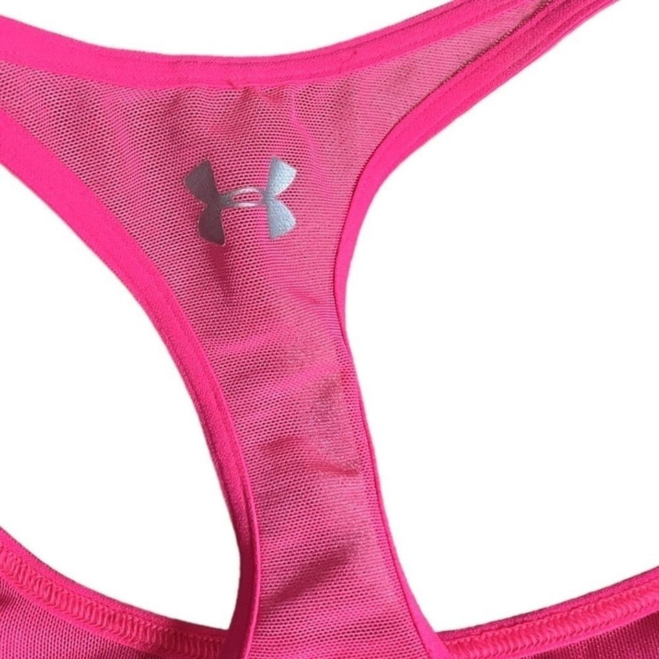 Under Armour Breathe Sports Bra Pink Racerback Mesh Logo Band S 26 ...