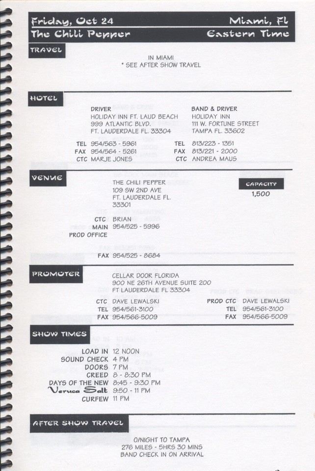 VERUCA SALT - TOUR - ITINERARY - 1997 - ARM 6 - USA | eBay