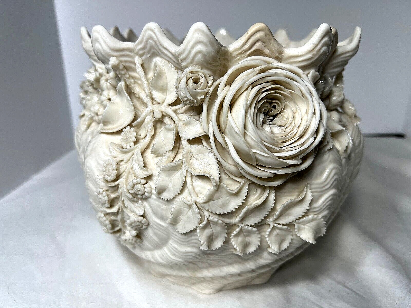 Irish Belleek Porcelain Rathmore Flowerpot ~ Jardiniere Black Mark II ...