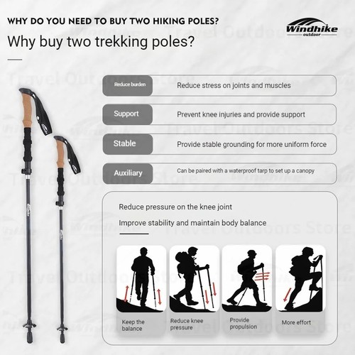 Windhike Carbon Fiber Trekking Poles Lightweight Foldable 3 Fold EVA ...