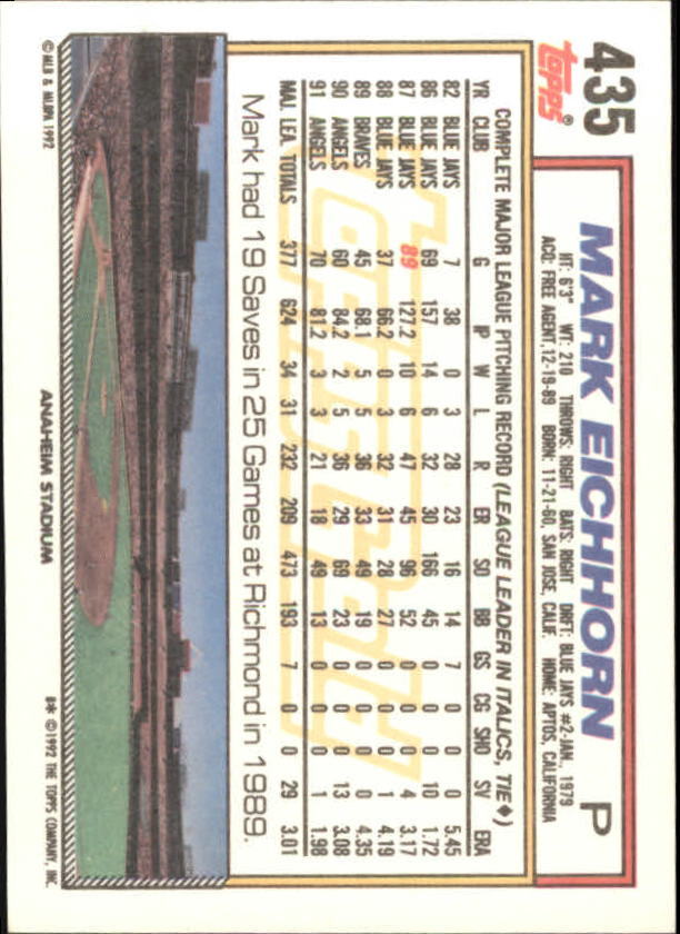 1992 Topps Gold Winners California Angels Baseball Card #435 Mark ...