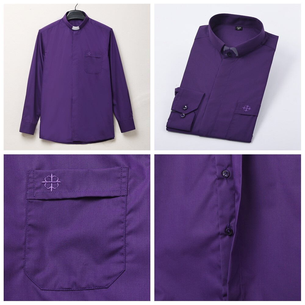 Men's Clergy Shirt with Cross Logo Clerical Minister Priest Shirt ...