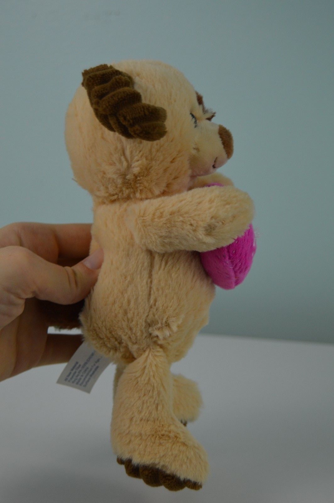 HugFun Puppy Dog Plush Stuffed Animal Toy Tan Brown Holding Pink Heart ...