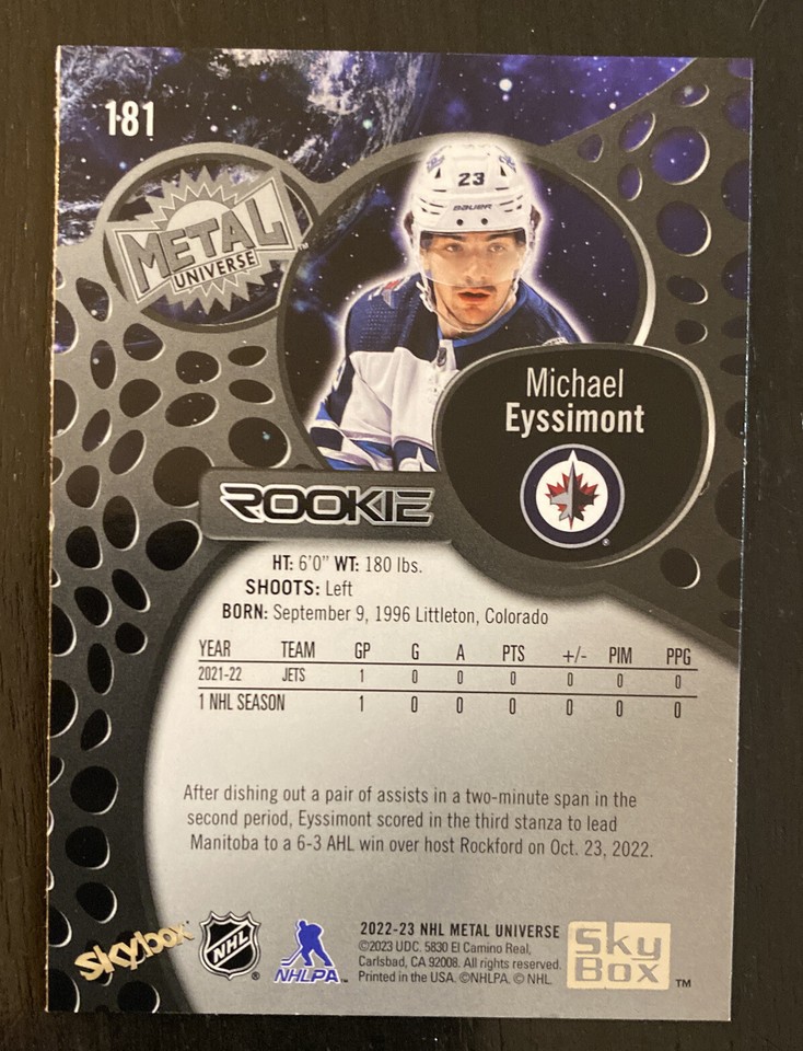 2022-23 UD Skybox Metal 181 Michael Eyssimont Winnipeg Jets Rookie | eBay