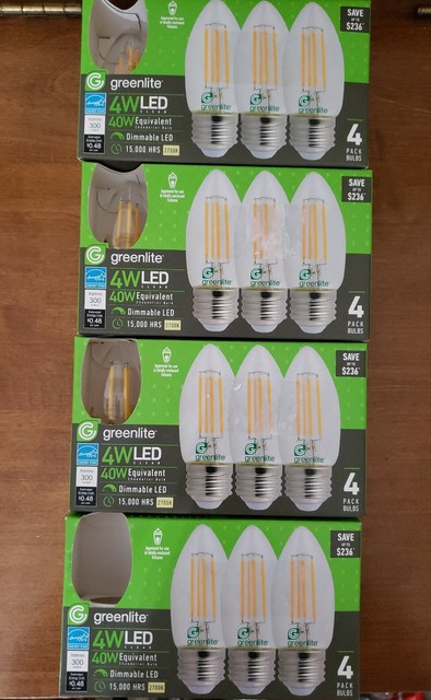 Four- 4 Packs of Dimmable Greenlite LED Light Bulbs 4 Watt (40 Watt ...
