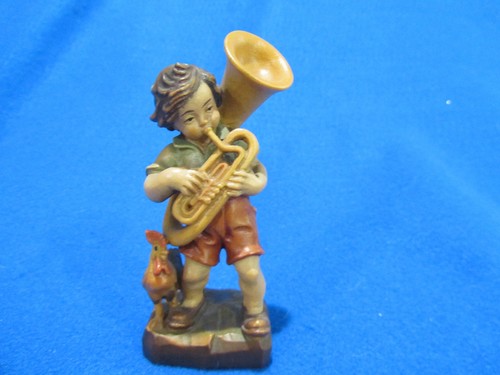 Vintage Heinzeller Holzschnitzerei Hand Carved Painted Boy Playing Tuba ...