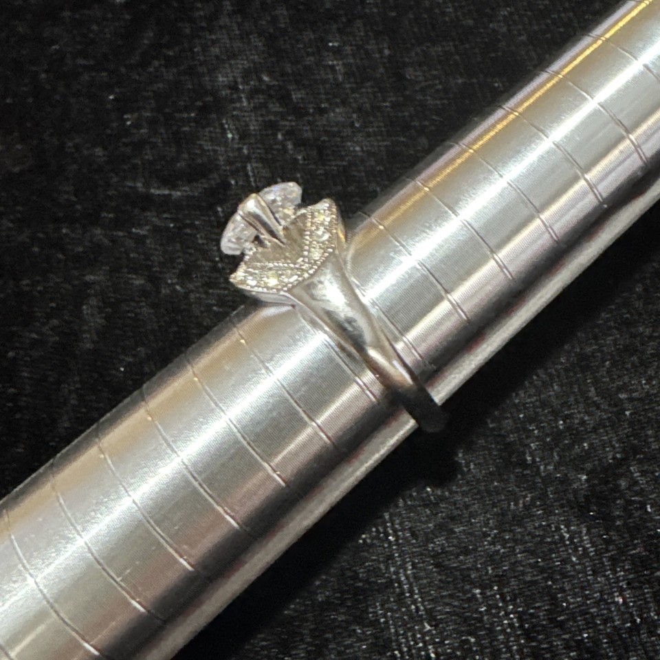 Sterling Silver Cubic Zirconia Solitaire Engagement Ring; Size 7 S925 ...