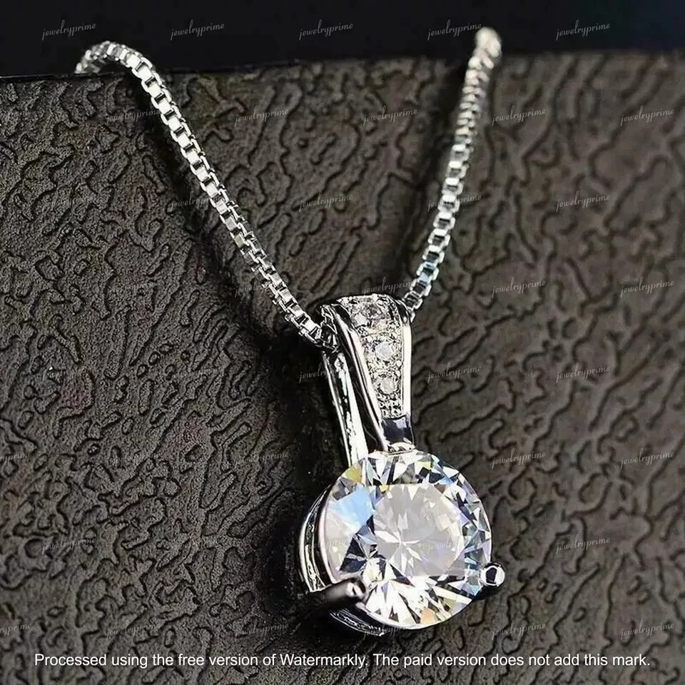 3Ct Round Cut Lab-Created Diamond Solitaire Pendant 14K White Gold ...
