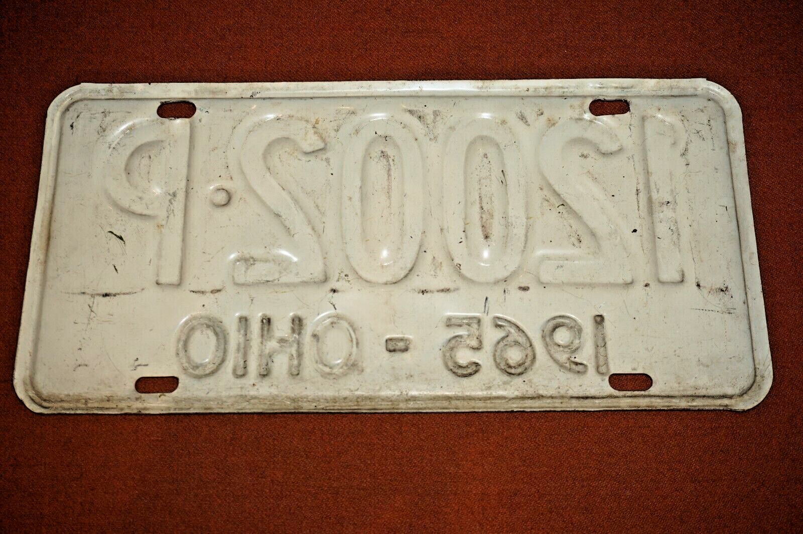 Vintage 1965 OHIO, OH. License Plate Original White Plate, Red Text | eBay