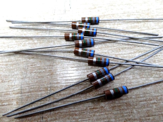 10x 6.8Mohm 1/2W carbon composition resistor Allen Bradley EB6851 0.5W ...